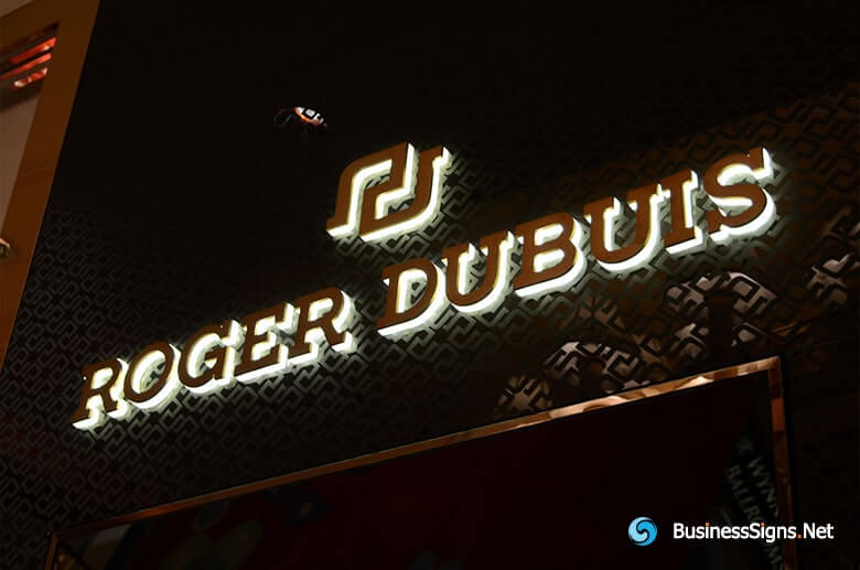 3D LED Side-lit Business Signs With Gold Plated Brushed Stainless Steel ...